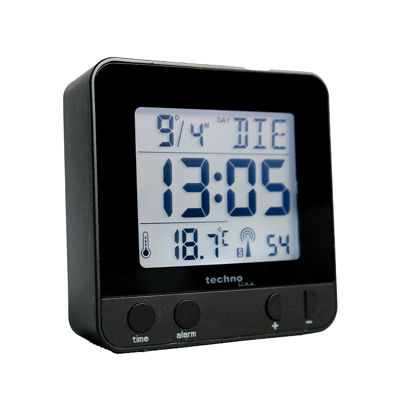 Techno Line vækkeur digitalt radiostyret sort | Kop & Kande